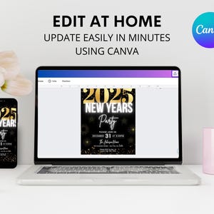 2025 New Years Party Invitation Template, Gold New Years Eve Party ...