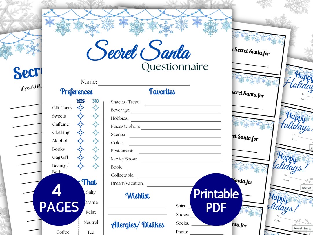 Secret Santa Survey Questionnaire, Coworker Office Gift Exchange Party ...