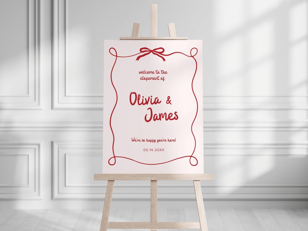 Modern Elopement Welcome Sign Template, Whimsical Hand Drawn Happily ...