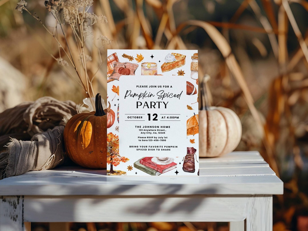 Pumpkin Spice Party Invitation Template, Fall Harvest Autumn ...