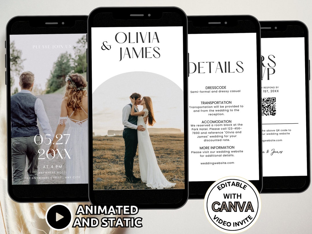 Photo Electronic Wedding Invitation Suite Template, Modern Minimalist ...