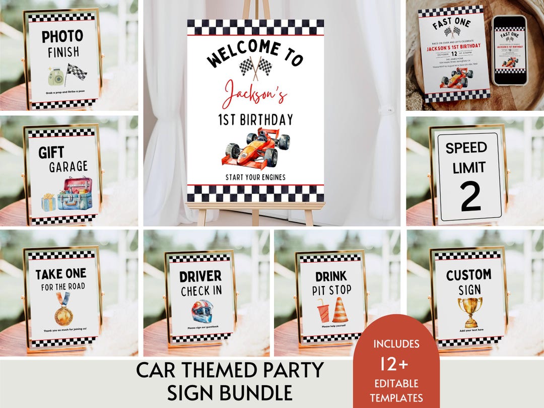 Racing Party Sign Bundle Editable, Race Cars Birthday Party Decor, Car ...