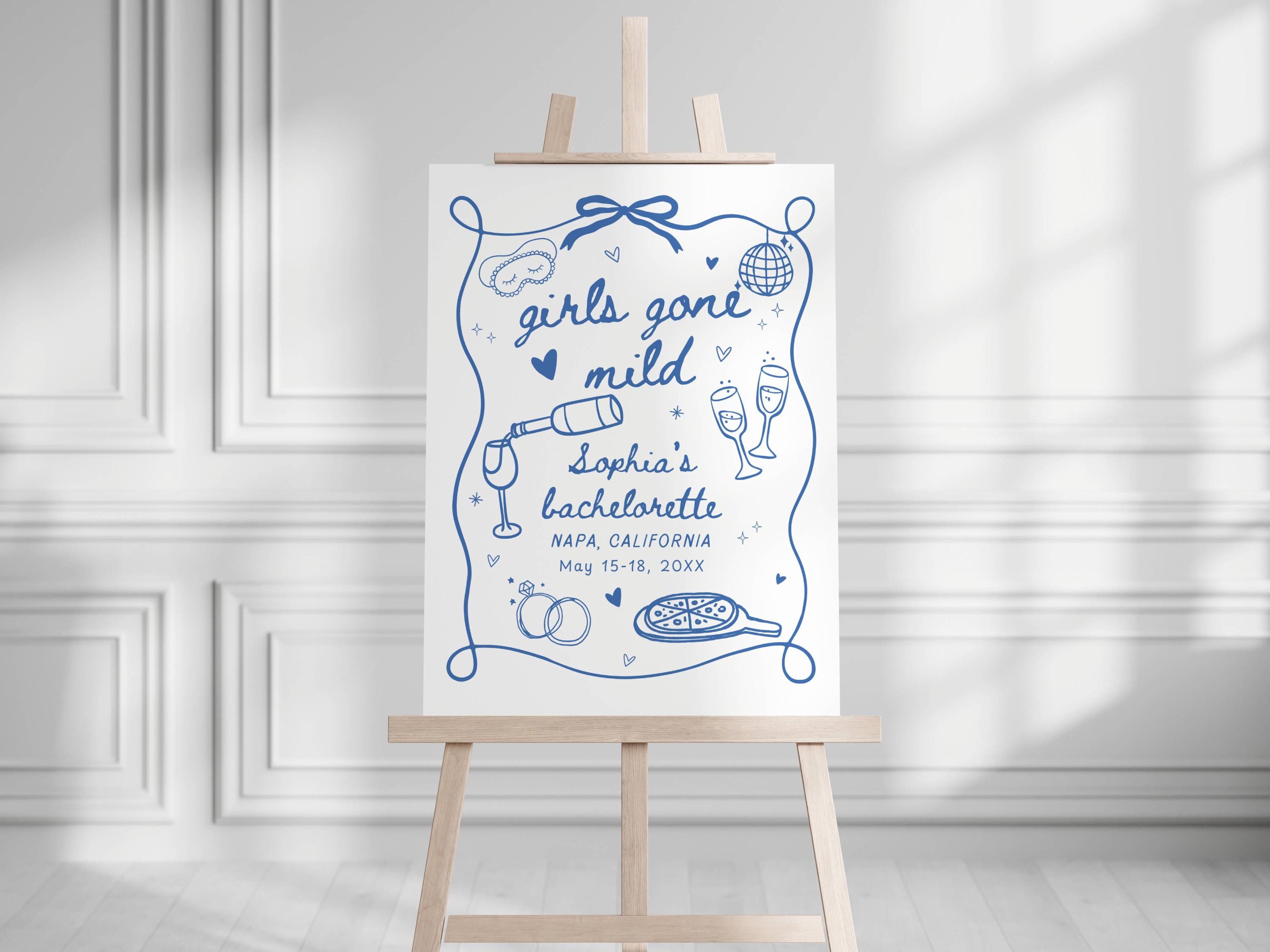 Girls Gone Mild Bachelorette Party Welcome Sign, Hand Drawn Wine Bach ...