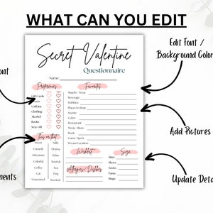 Secret Valentine Survey Questionnaire, Valentine's Day Gift Exchange ...