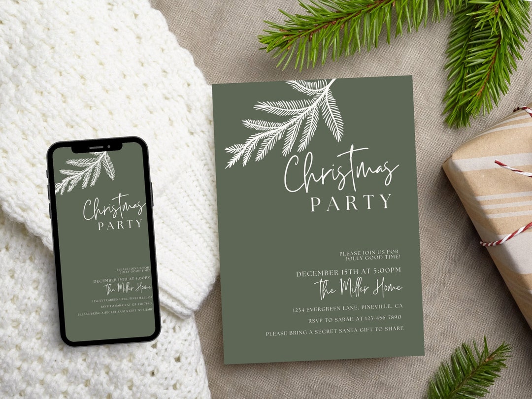 Editable Christmas Party Invitation, Modern Holiday Dinner Party Invite ...
