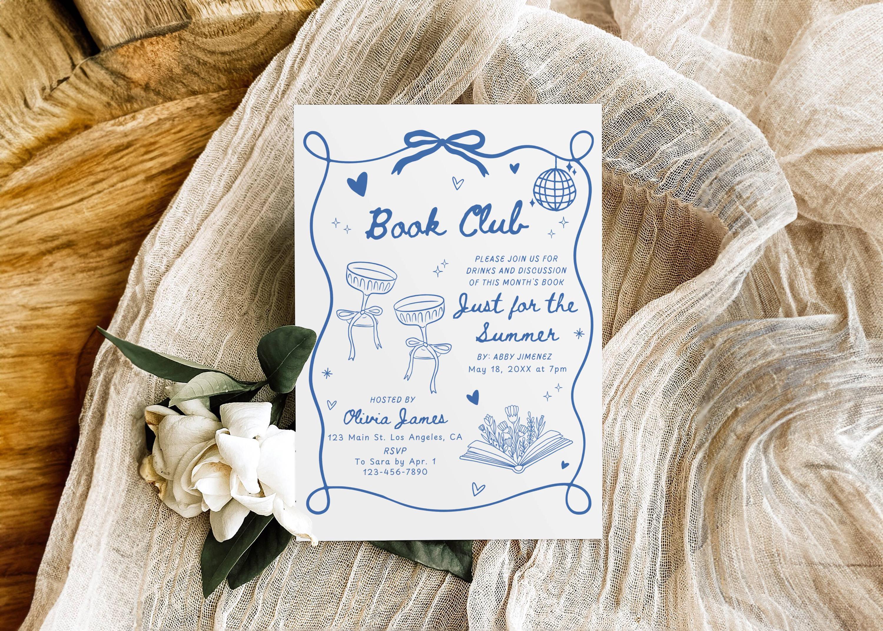 Book Club Invitation Template, Whimsical Hand Drawn Book Party ...