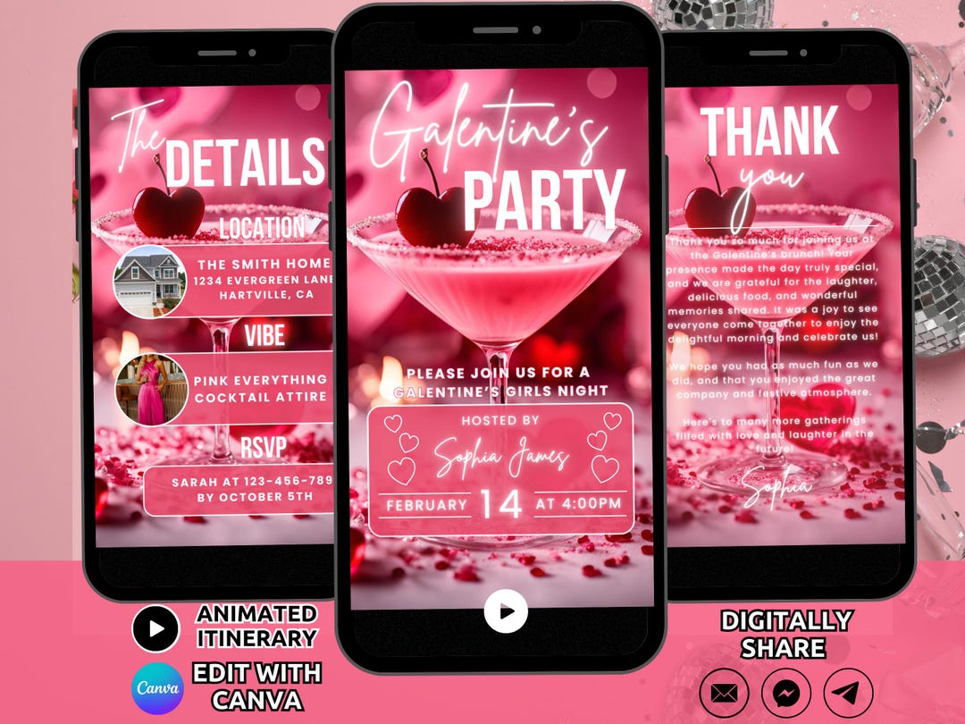 Digital Galentine's Party Invitation Template, Valentines Party Invite ...