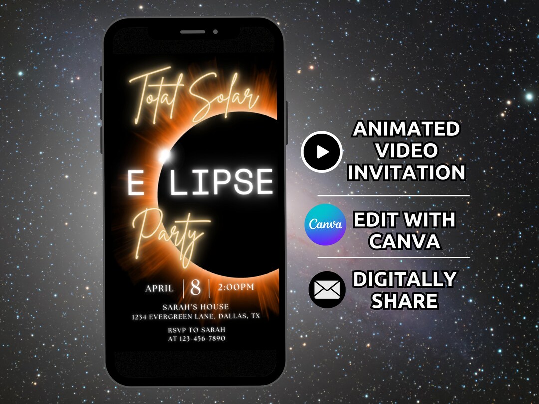 2024 Total Solar Eclipse Party Invitation, Digital Eclipse Viewing ...