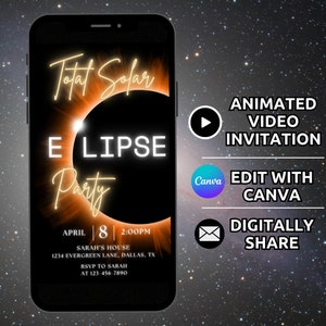 2024 Total Solar Eclipse Party Invitation, Digital Eclipse Viewing ...