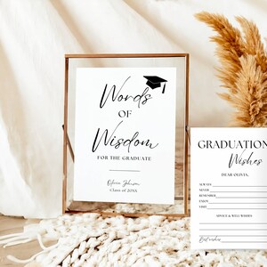 Graduation Advice and Wishes Sign & Card Template, Modern Grad Party ...