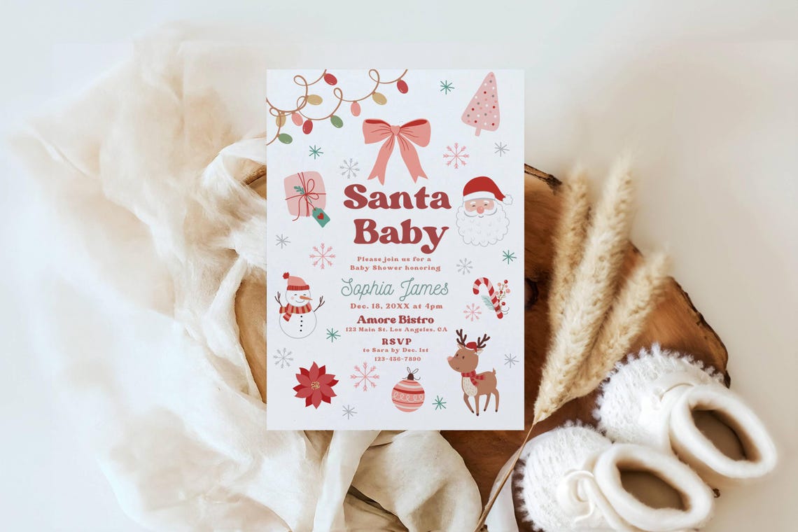Santa Baby Shower Invitation Template, A Merry Little Christmas Baby ...