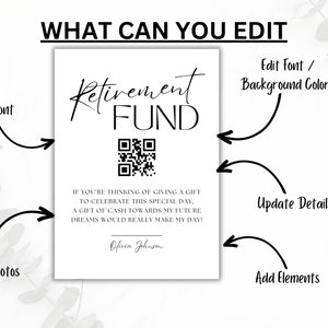 Retirement Fund QR Code Sign, Travel Fund Sign, Modern Retirement Party ...