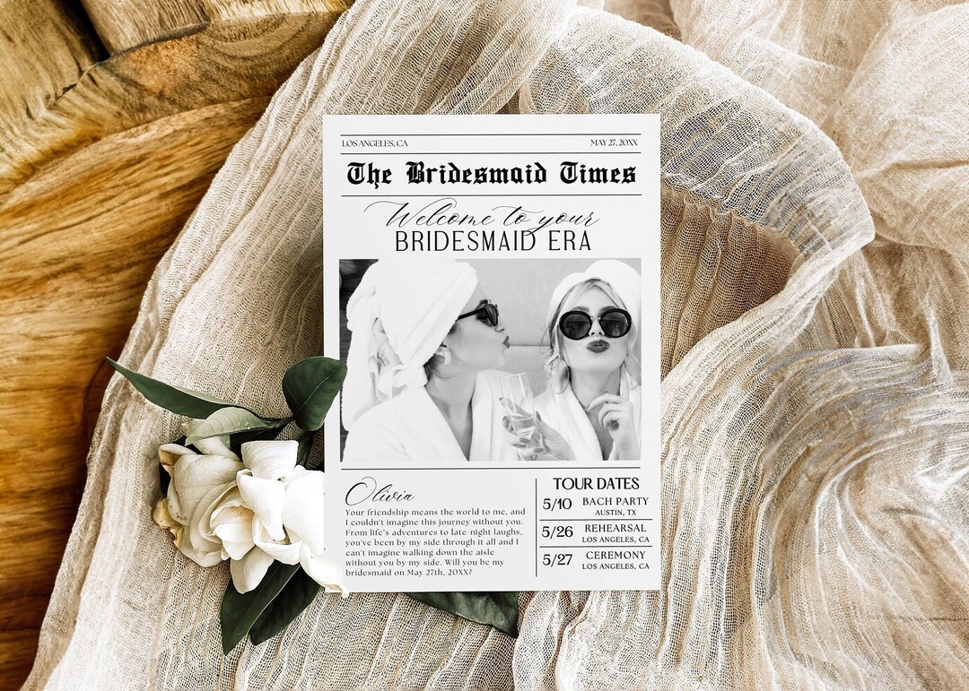 Bridesmaid Era Proposal Card Newspaper Template, Editable Bridesmaid ...
