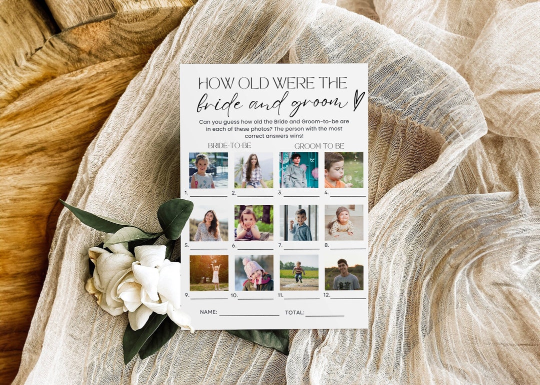 How Old Were They Bridal Game, Modern Minimalist Photo Guessing Game ...