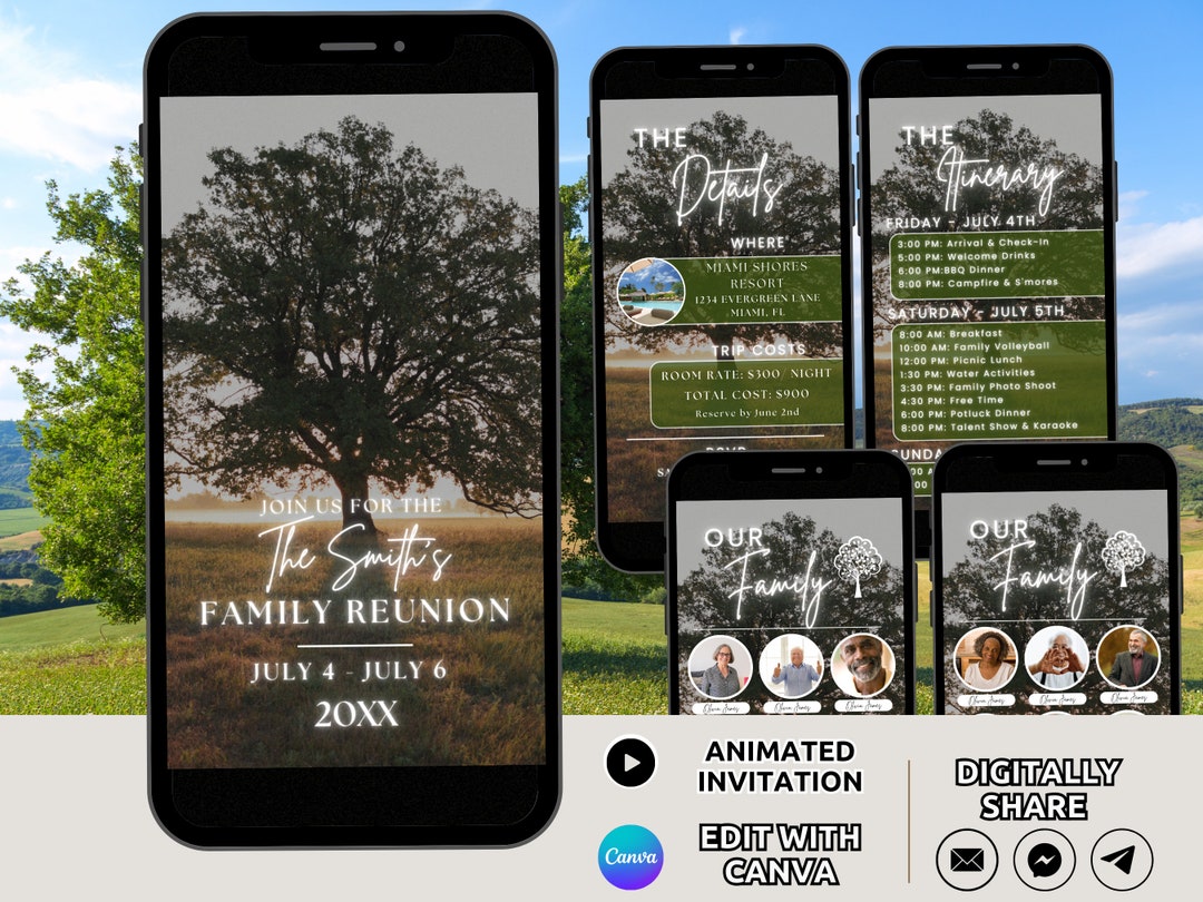 Digital Family Reunion Invitation & Itinerary Template, Family Vacation ...