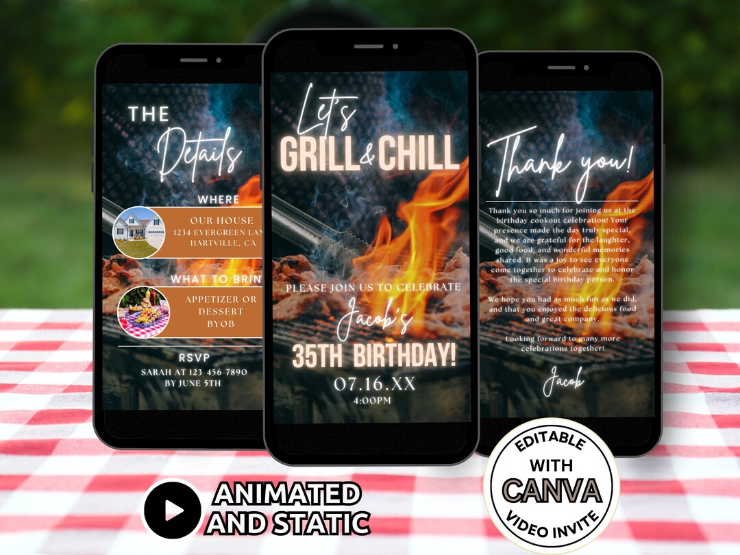 Digital Birthday BBQ Invitation Template, Grill and Chill Party Invite ...