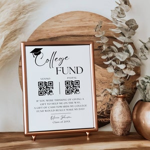 College Fund QR Code Sign Template, Modern Minimalist Graduation Party ...