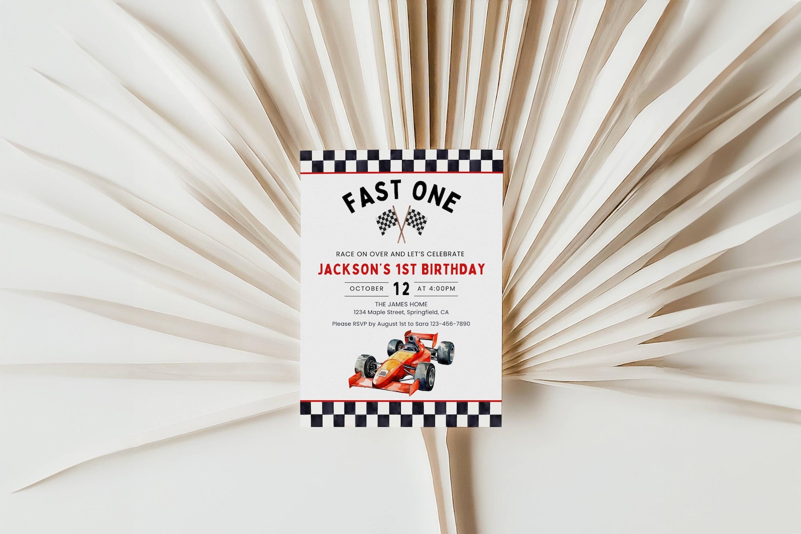 Fast One Birthday Party Invite, Racing Party Invitation Template, Race ...