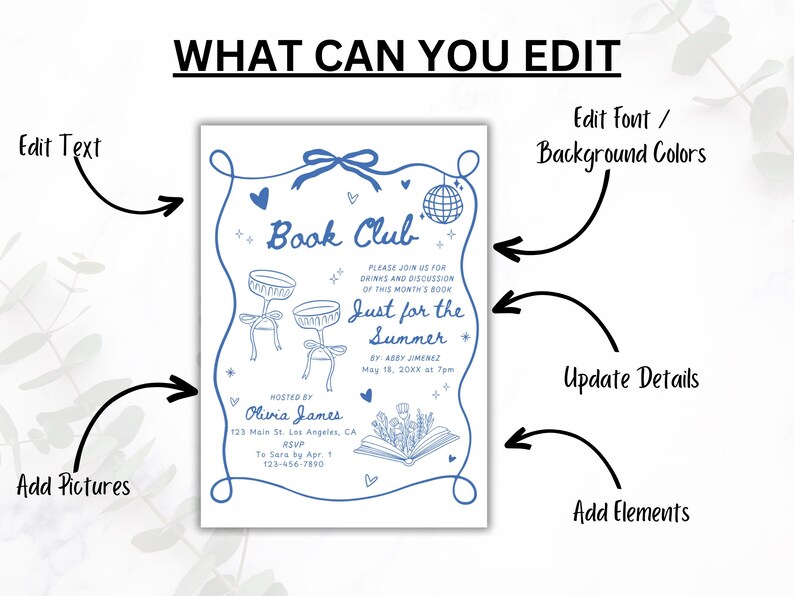 Book Club Invitation Template, Whimsical Hand Drawn Book Party ...