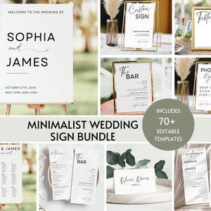 Minimalist Wedding Sign Bundle, 70 Modern Wedding Signs Template ...
