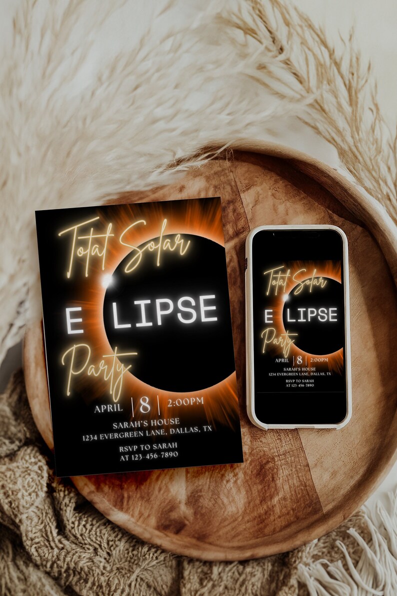 2024 Total Solar Eclipse Party Invitation, Digital Eclipse Viewing ...