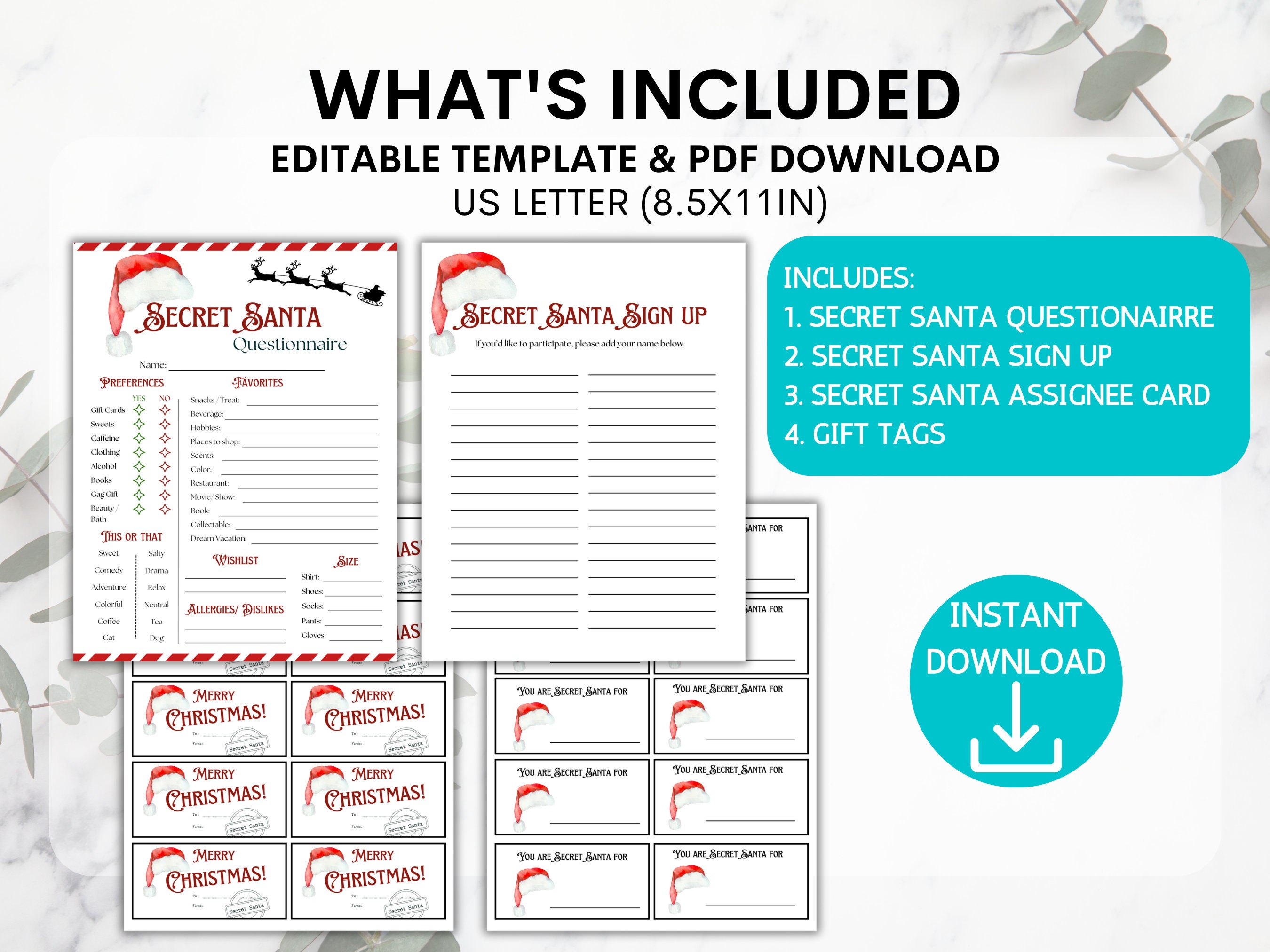 Secret Santa Survey Questionnaire, Coworker Office Gift Exchange Party ...