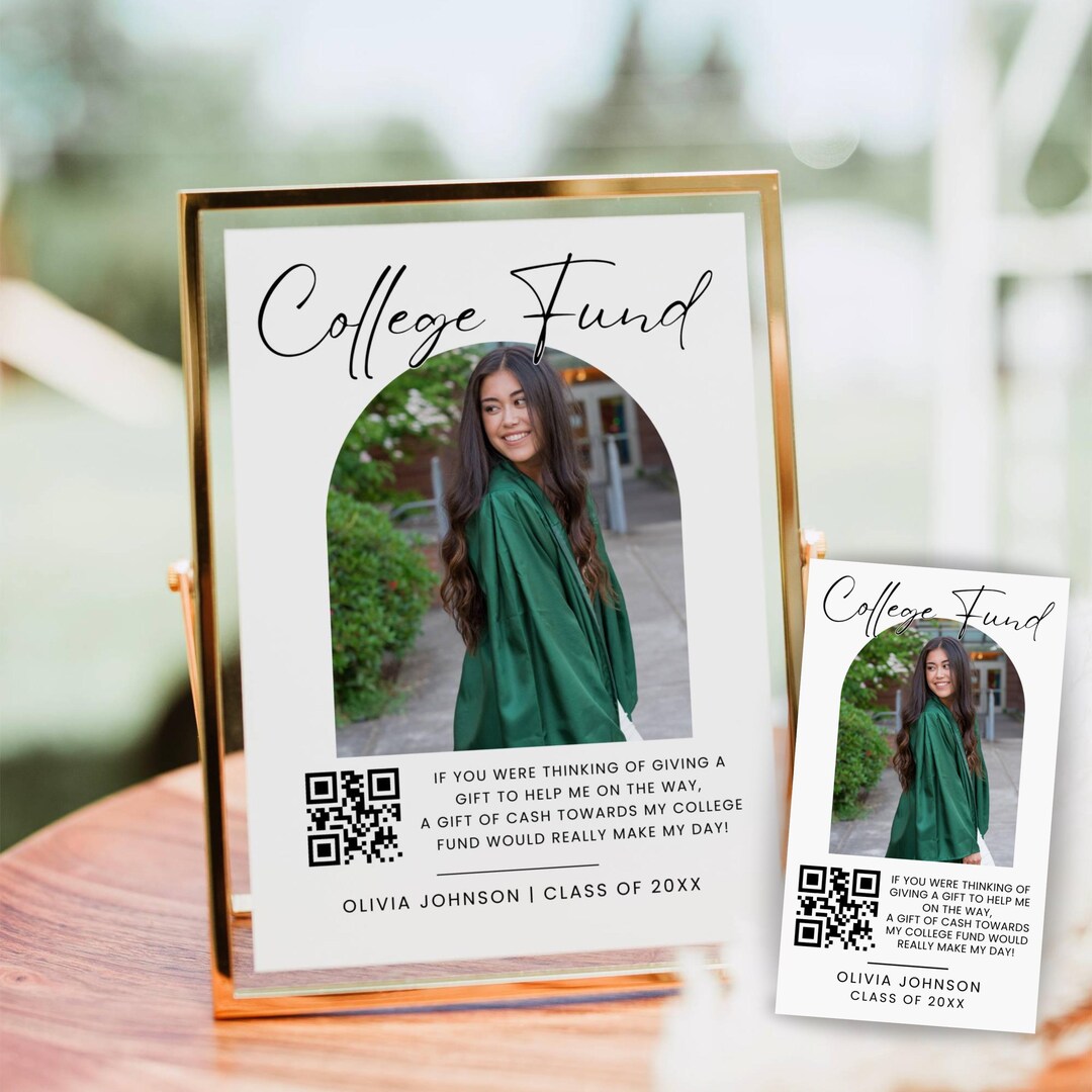 College Fund QR Code Sign Template, Modern Minimalist Graduation ...