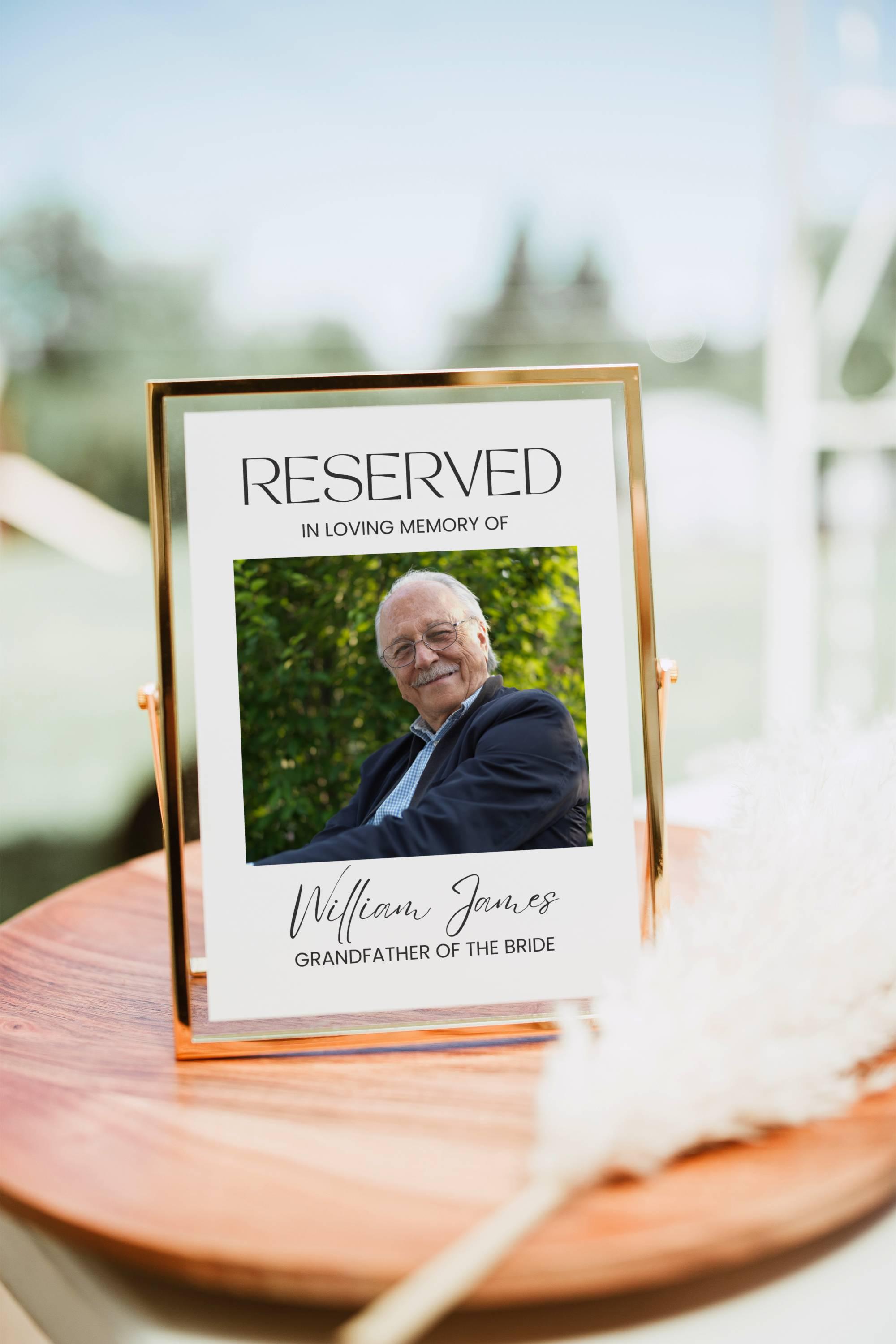 Reserved in Memory Sign Template, Wedding Memorial Sign Template, in ...