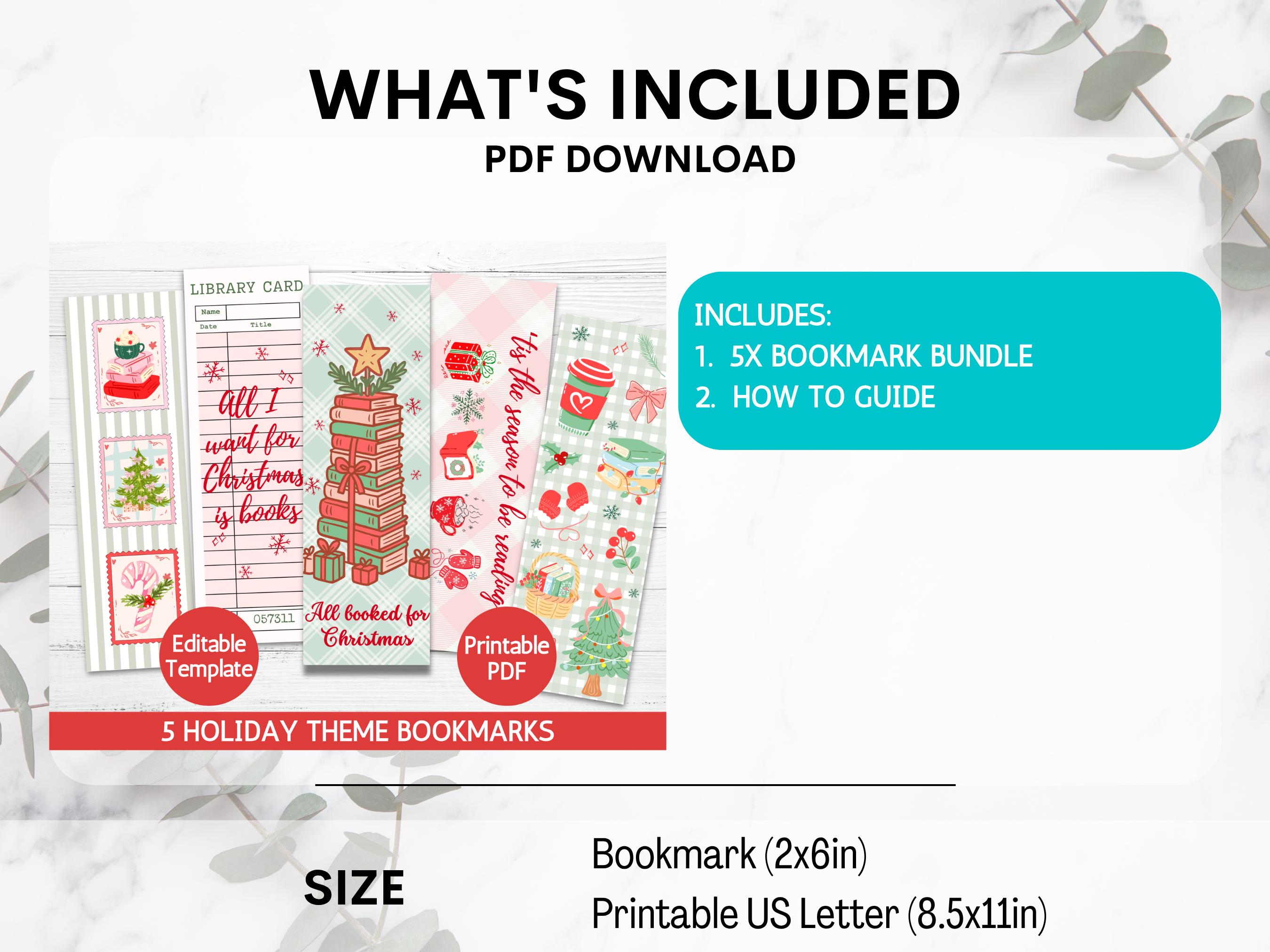 Christmas Holiday Bookmark Bundle, Cozy Winter Book Mark Set Printable ...