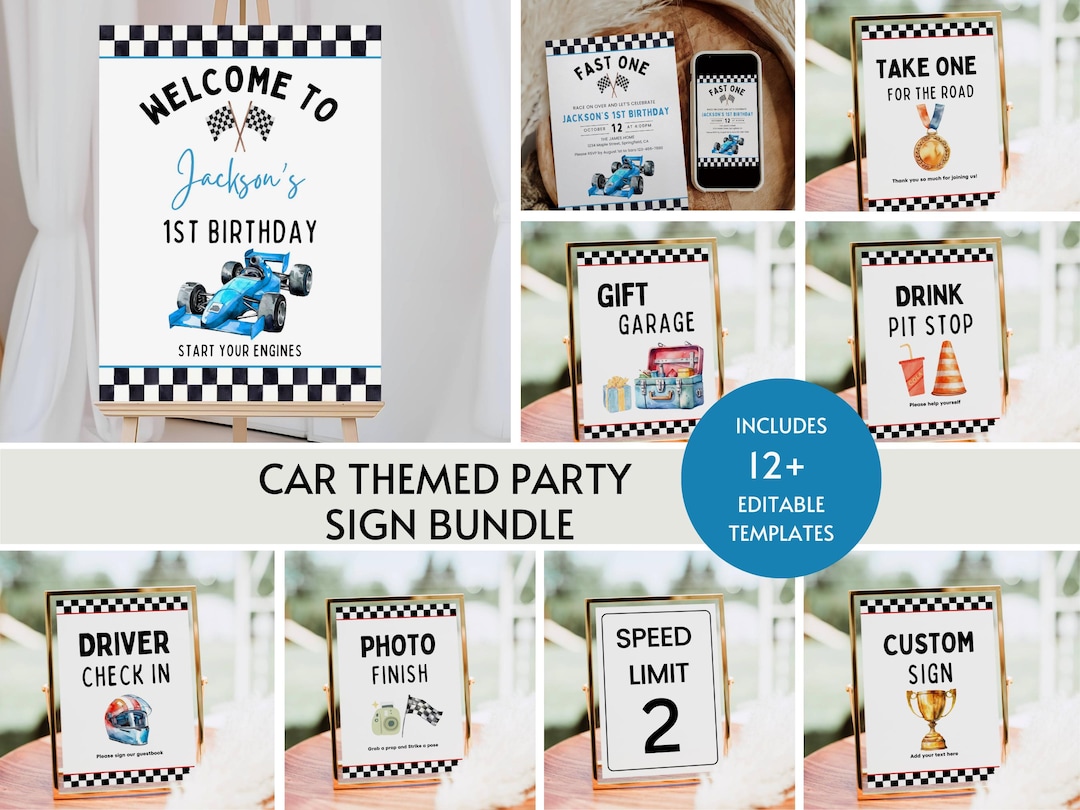 Racing Party Sign Bundle Editable, Race Cars Birthday Party Decor, Car ...