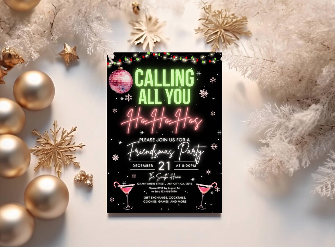 Girls Night Christmas Party Invitation Template, Holiday Friendsmas ...