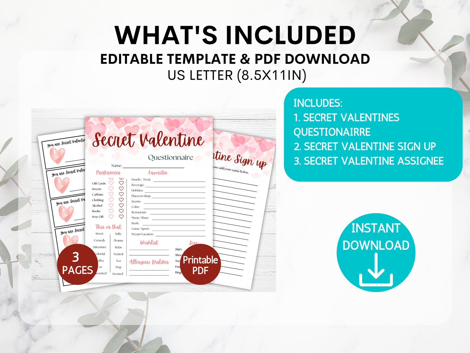 Secret Valentine Survey Questionnaire, Valentine's Day Gift Exchange ...