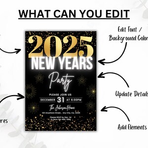 2025 New Years Party Invitation Template, Gold New Years Eve Party ...