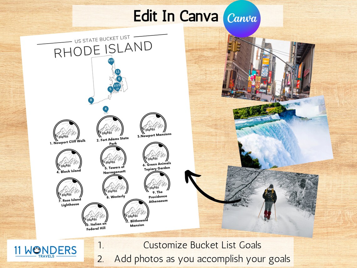 RHODE ISLAND Bucket List Photo Map Template US State Travel - Etsy