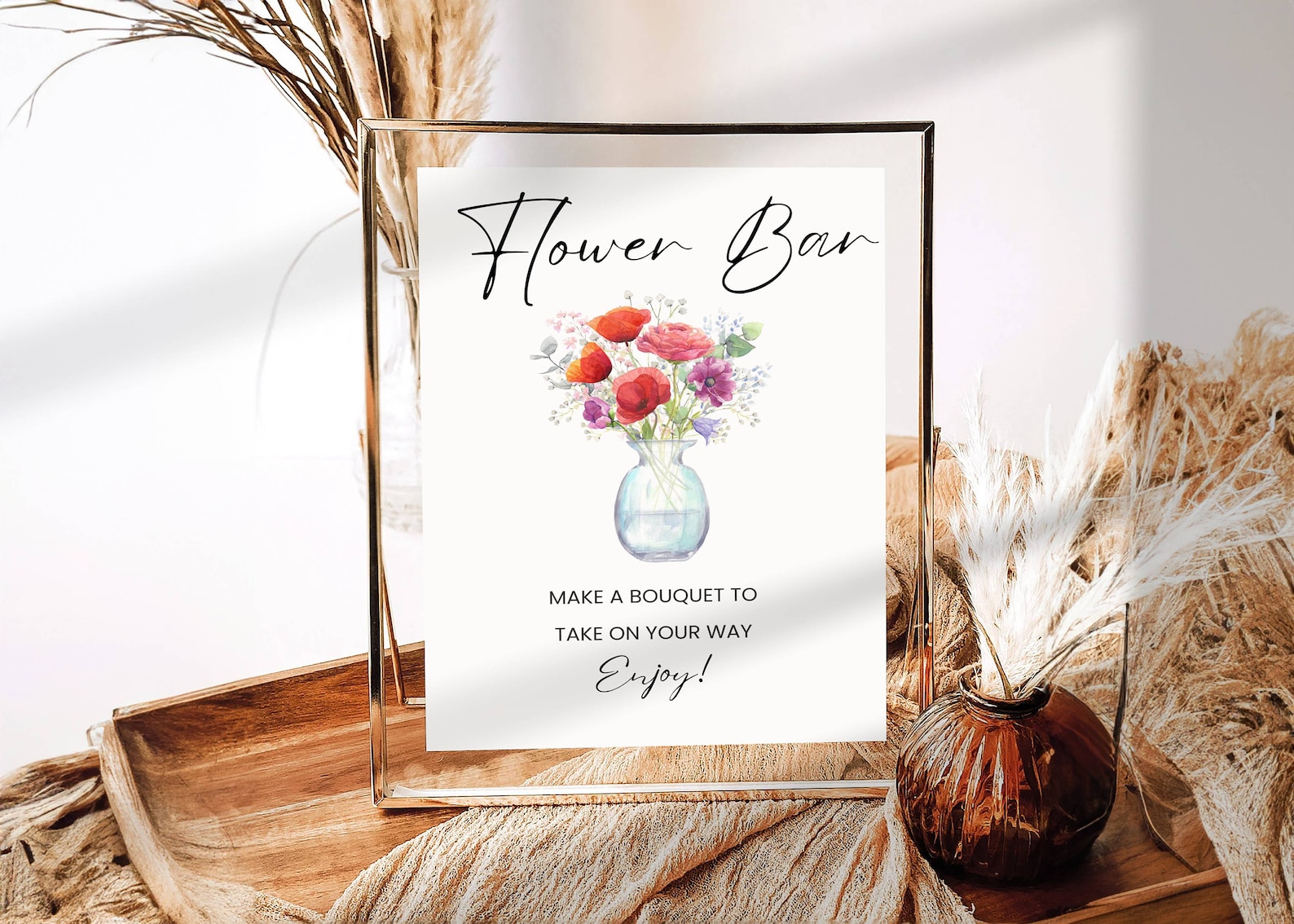 Flower Bar Sign, Wildflower Bloom Bar Print Template, Floral Bridal ...