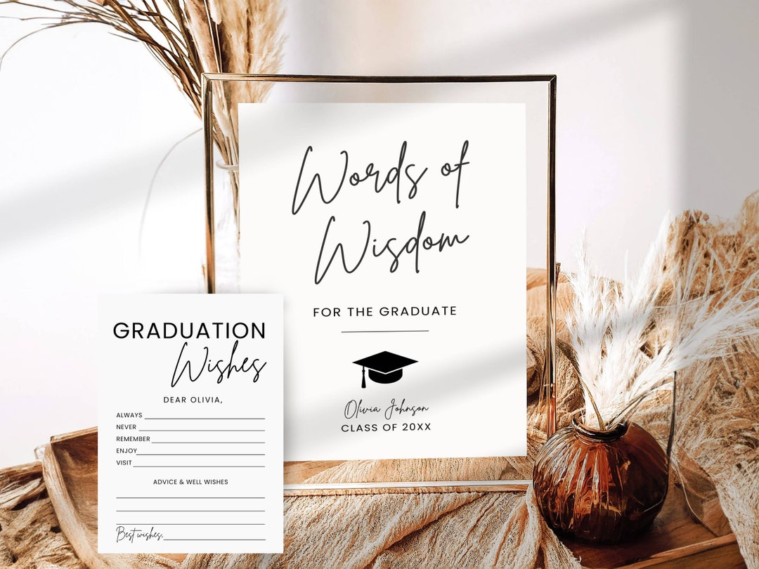 Graduation Advice and Wishes Sign & Card Template, Modern Grad Party ...