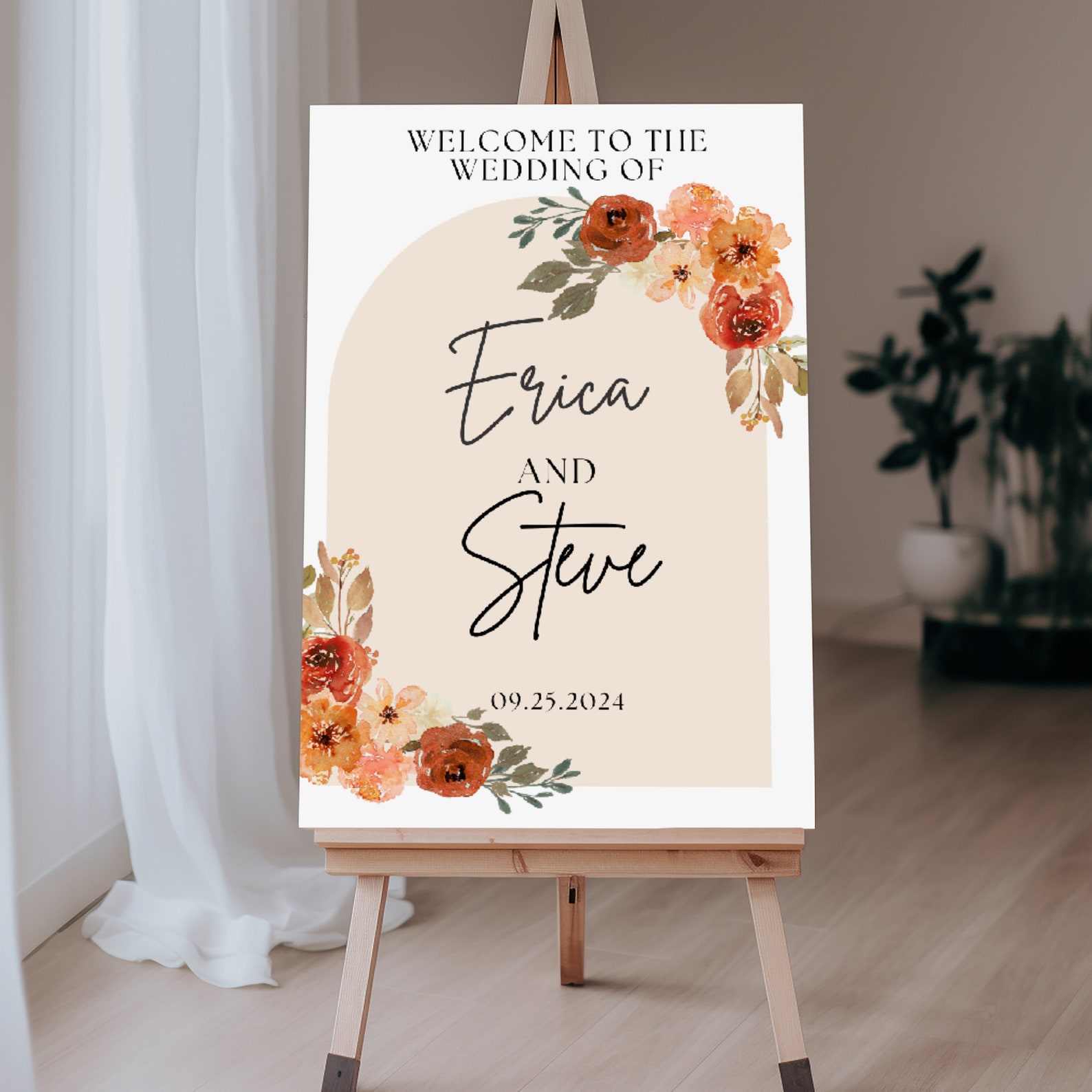 Terracotta Welcome Wedding Sign, Boho Floral Wedding Welcome Sign ...