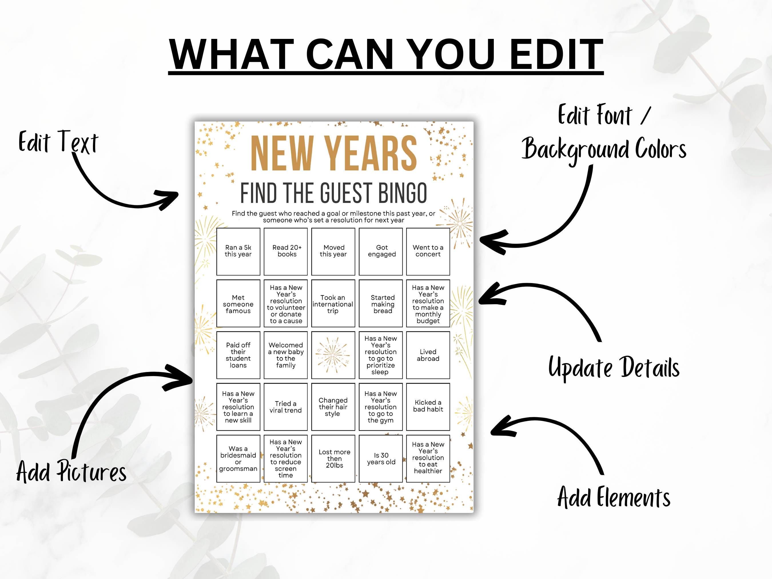 New Years Game, Fun Find the Guest Bingo New Years Eve Party Game ...