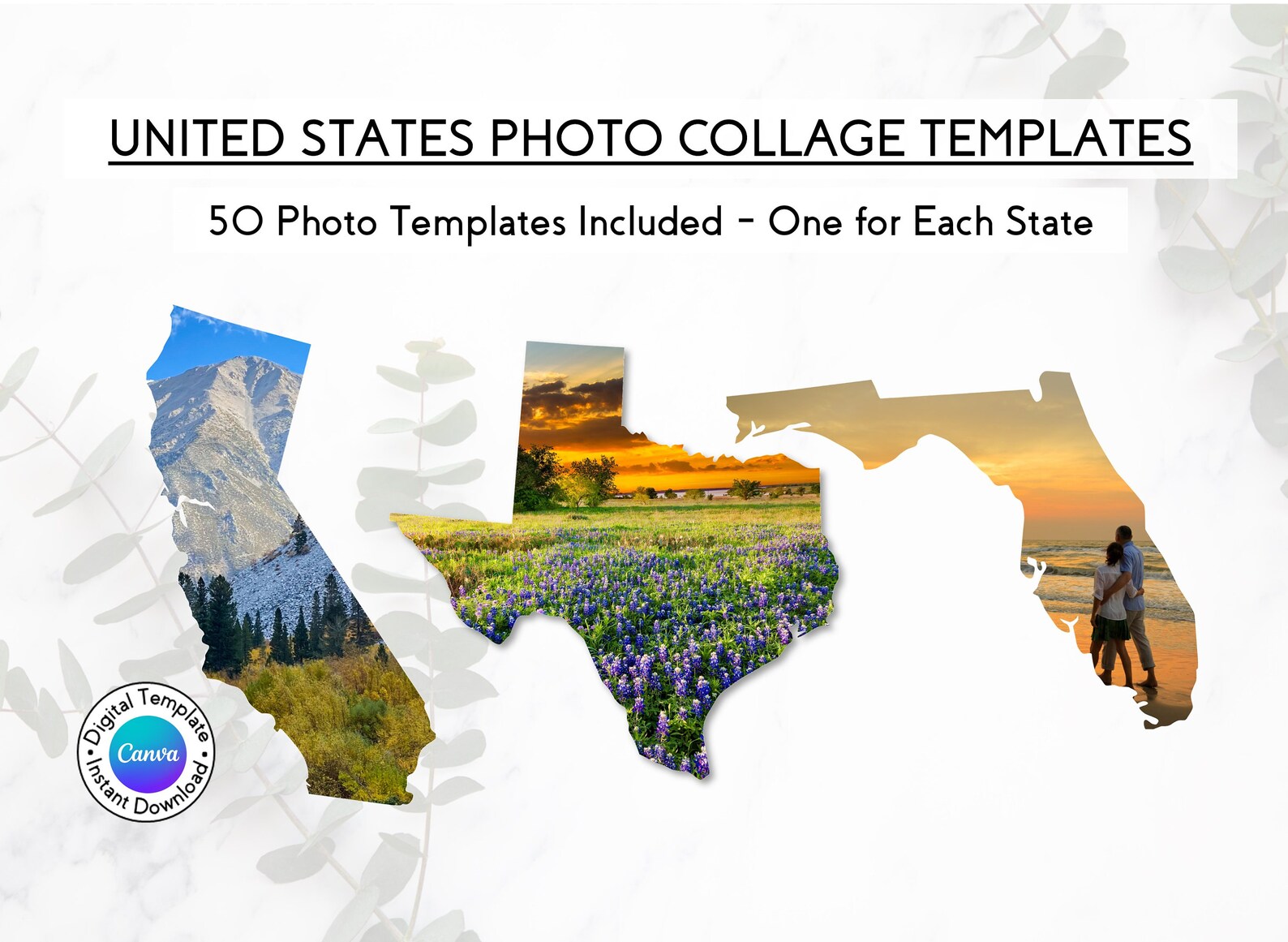 State Shaped Photo Collage Template Digital US States - Etsy