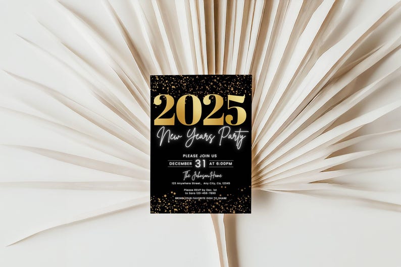 2025 New Years Party Invitation Template, Gold New Years Eve Party ...