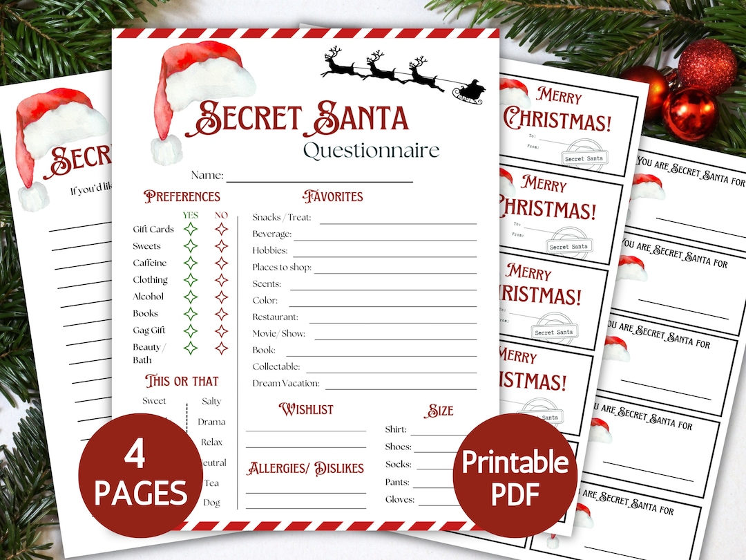Secret Santa Survey Questionnaire, Coworker Office Gift Exchange Party ...