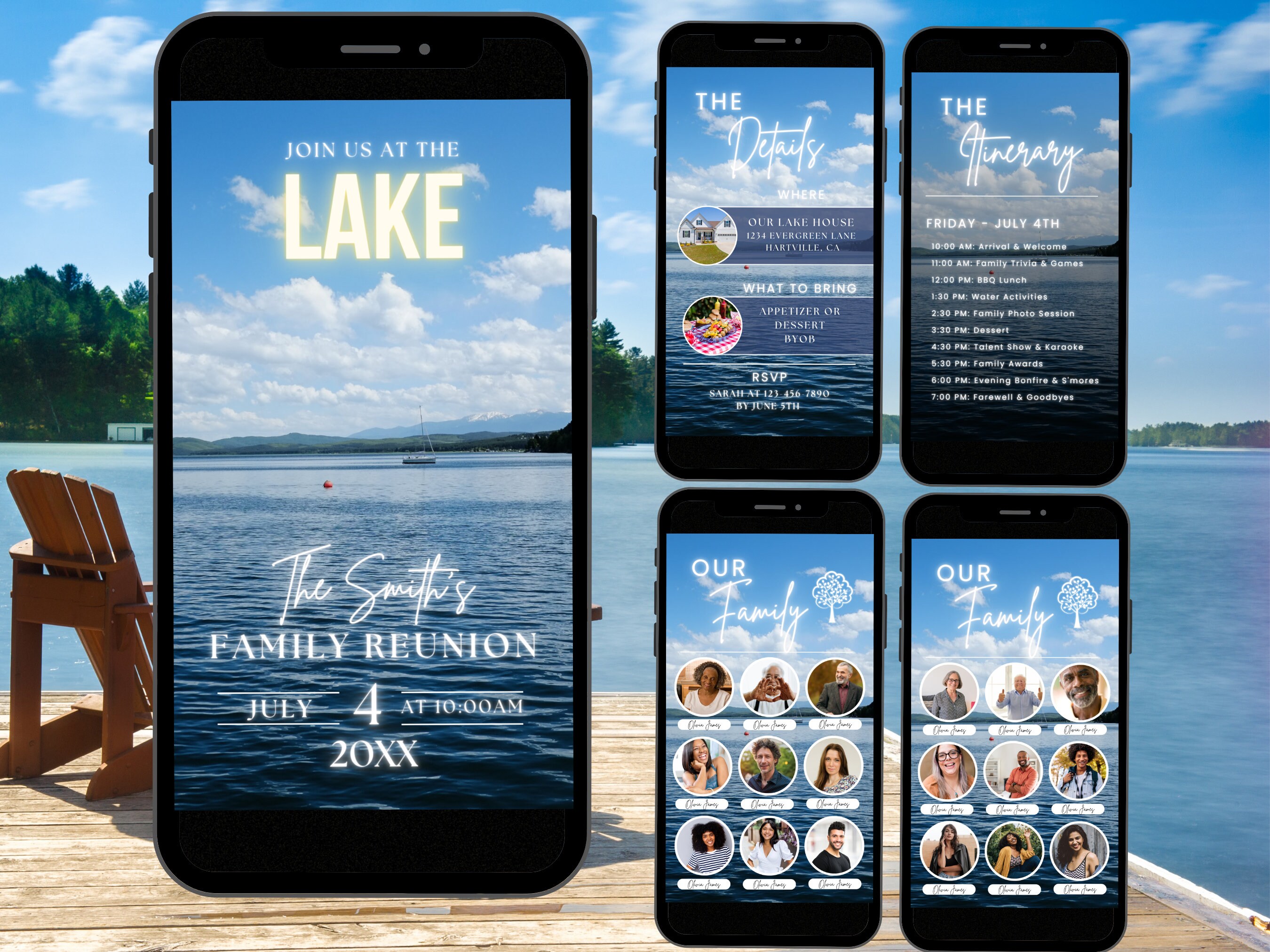 Digital Family Reunion Invitation & Itinerary Template, Lake Family ...