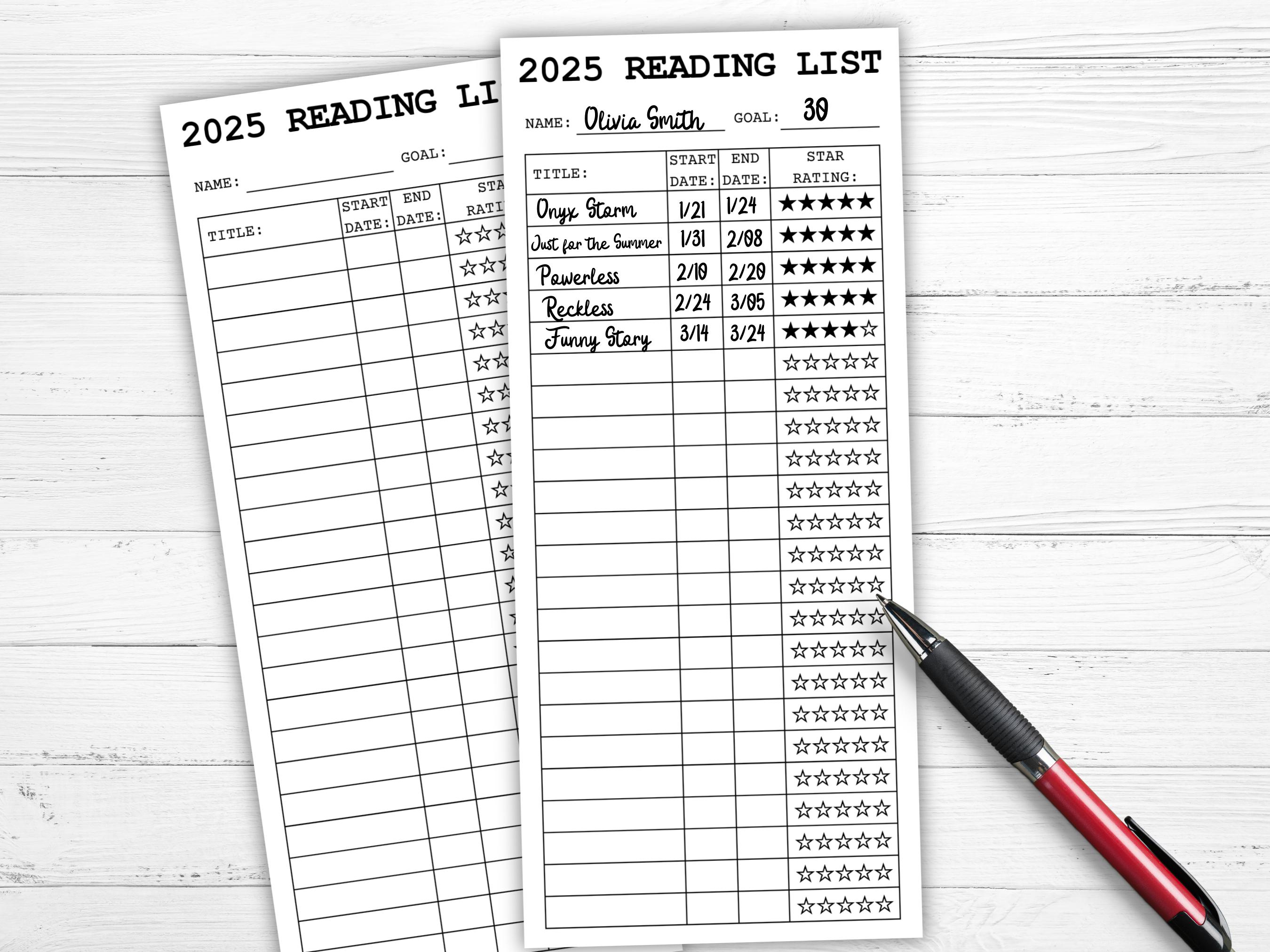 Reading List Bookmark Printable Template, Book Club Book Tracker ...