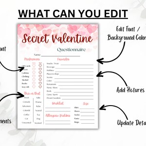 Secret Valentine Survey Questionnaire, Valentine's Day Gift Exchange ...