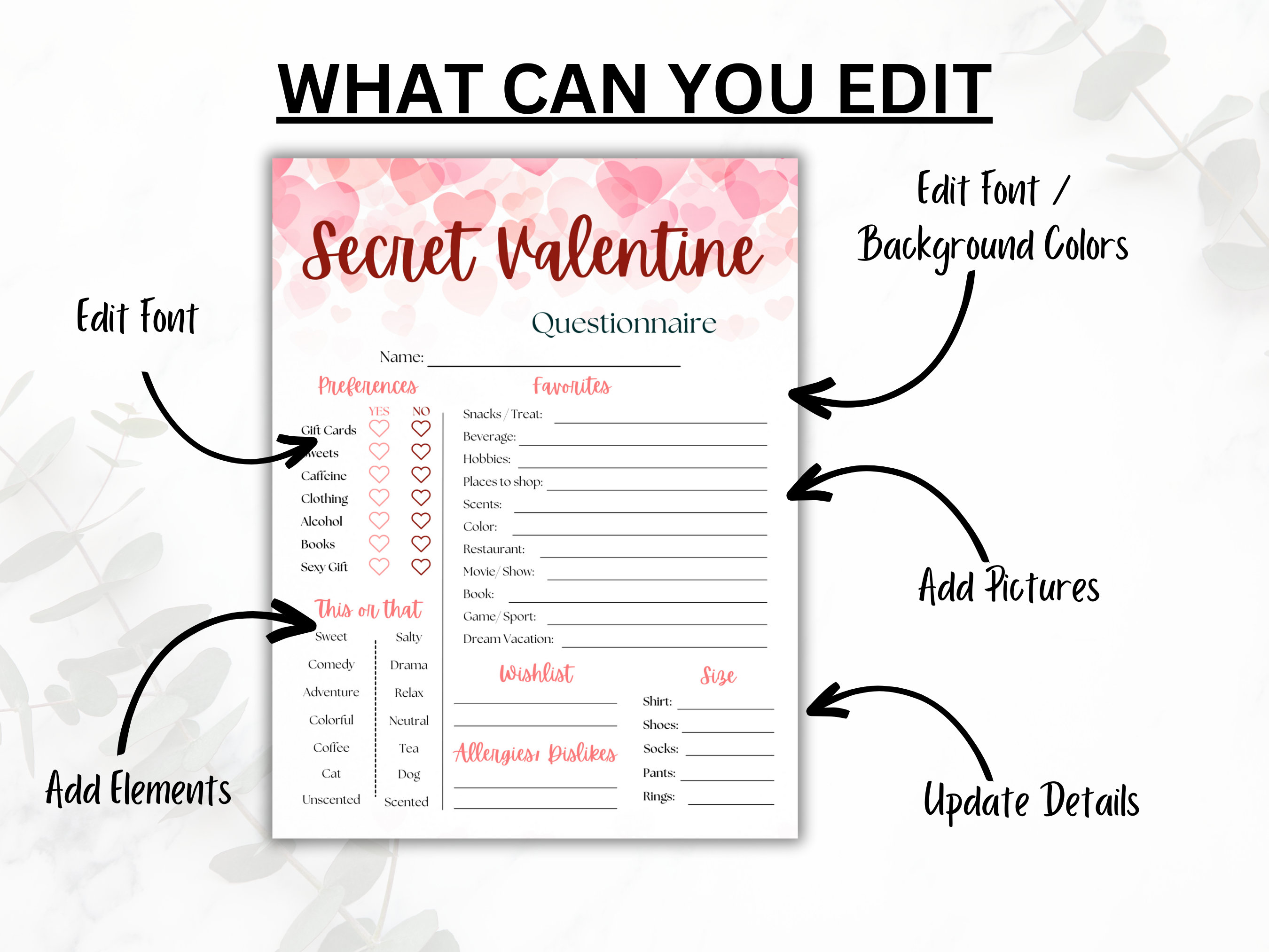 Secret Valentine Survey Questionnaire, Valentine's Day Gift Exchange ...