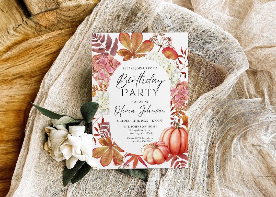 Fall Birthday Party Invitation Template, Autumn Birthday Party ...