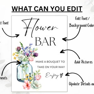 Flower Bar Sign, Wildflower Bouquet Bar Print Template, Floral Bridal ...