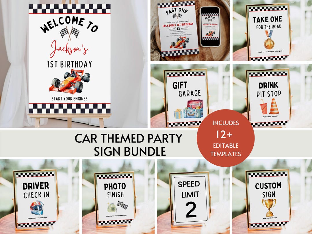 Racing Party Sign Bundle Editable, Race Cars Birthday Party Decor, Car ...