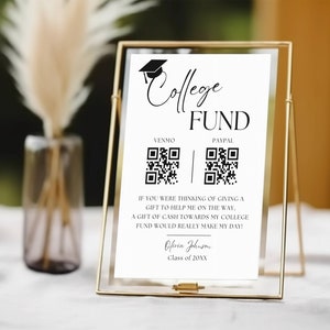 College Fund QR Code Sign Template, Modern Minimalist Graduation Party ...