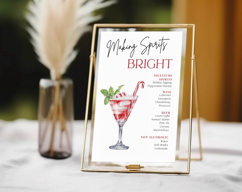 Christmas Bar Menu Sign Template, Signature Drink Sign Template ...